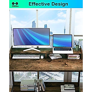 WOODYNLUX Computer Desk with Shelves, 43 Inch Gaming Writing Desk, Study PC Table Workstation with Storage for Home Office, Living Room, Bedroom, Metal Frame, Rustic.