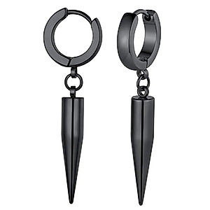 Punk Spikes Dangle Hinged Hoop Earrings for Men Women Black Huggie Earring Fashion Jewelry