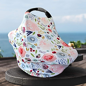 Pobi Baby Car Seat Covers and Nursing Cover - Soft and Stretchy Floral Pattern (Beauty)