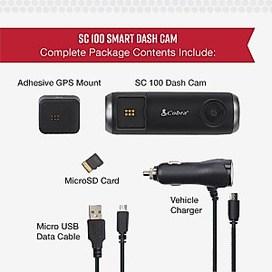 Cobra Smart Dash Cam (SC 100) - Full HD 1080P Resolution, Built-in WiFi & GPS, 140 Degree View, Live Police Alerts, Incident Reports, Emergency Mayday, Drive Smarter App, 8GB SD Card Incl., black