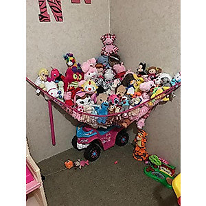 Toy Hammock, Huijukon Jumbo Corner Toy Hammock Toy Storage Net Hammock Collection Organizer for Stuffed Animals Squishmallows Cuddly Plush Soft Toys | Size: 86" x 60" x 60" (Pink)