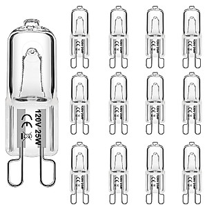 WeshLMPO G9 Bulb 25W G9 Halogen Light Bulbs 2 Pin for Range Hood Lights, Microwave Ovens, Bathroom Light Bulbs, Chandeliers 120V 2700K Warm White 12 Pack