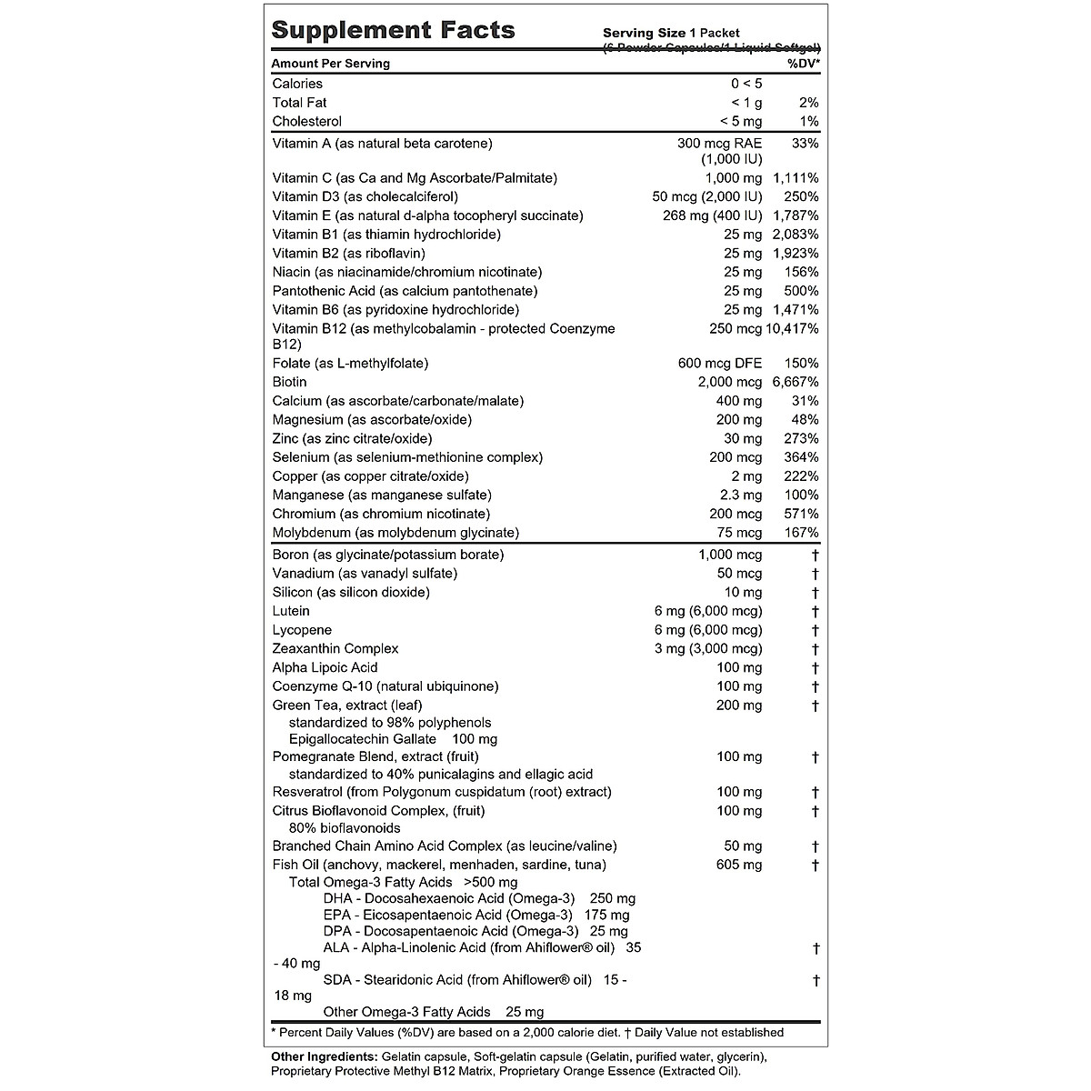 ANDREW LESSMAN Multivitamin - Women's Elite-100 with Maximum Essential Omega-3 500 mg 60 Packets – 40+ Potent Nutrients, Essential Vitamins, Minerals, Phytonutrients and Carotenoids. No Additives