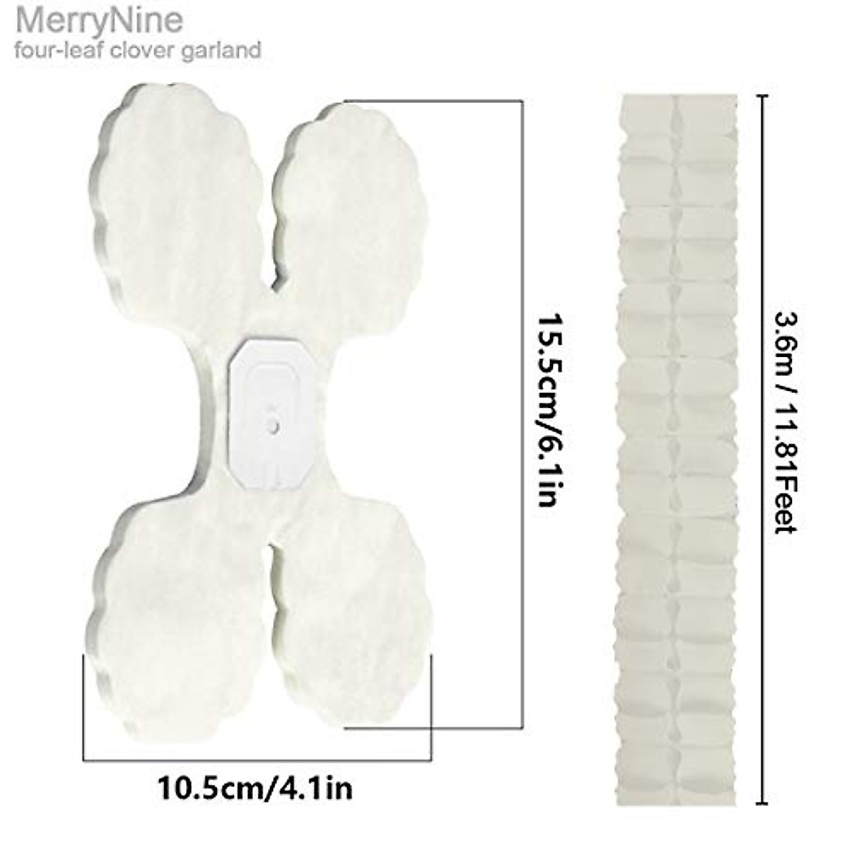 Reusable Party Streamers, MerryNine Four-Leaf Clover Paper Flower Garland for Party, Wedding Decoration, About 10 Feet/3M Each, Pack of 6 (Pure White)