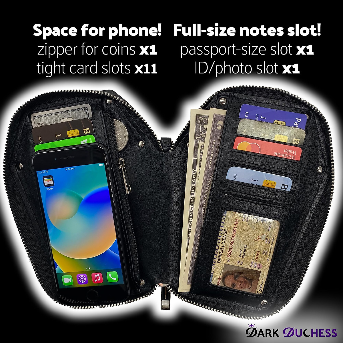 Dark Duchess Coffin Purse Wallet Bag - Goth Gifts For Gothic Vegan Women - Small Black Shoulder Crossbody Purses - Alternative Punk Bags - Cross Body Clutch Wallets - Hand Wristlet Handbags Clutches