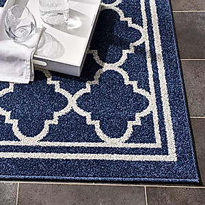 SAFAVIEH Amherst Collection 2'6" x 4' Navy / Beige AMT422P Moroccan Trellis Non-Shedding Living Room Bedroom Accent Rug