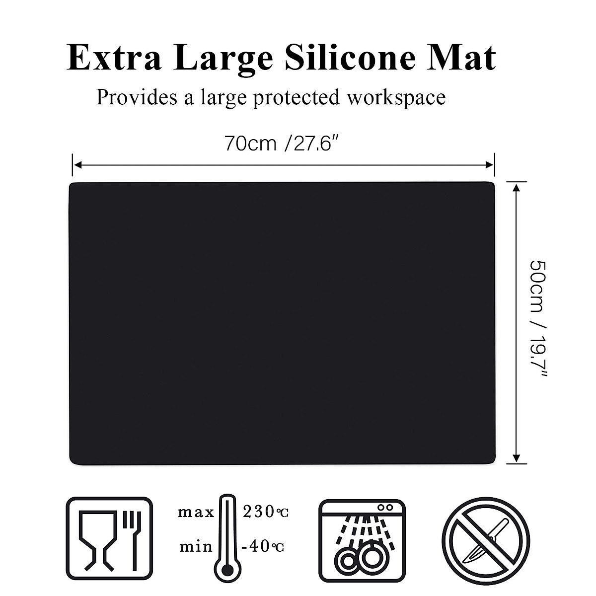 Gartful Silicone Mat for Crafts, 27.5 x 19.6 x 0.06 inches Silicone Pad Sheet Jewelry Resin Casting Mold, Extra Large Heat Resistant Countertop Mat, Non Skid Counter Table Protector, Placemat, Black