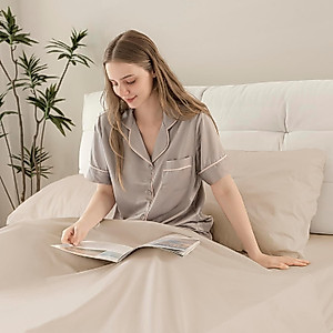 DOWNCOOL Queen Sheet Set - 100% Cotton Sheets Queen Size Set, 400 Thread Count Sateen, 16" Deep Pocket Queen Sheets, Silky Soft & Breathable Queen Bed Sheets, 4-Piece Hotel Luxury Beige Sheets Set