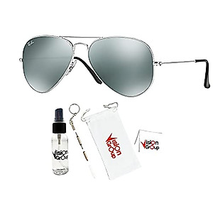 Ray-Ban RB3025 Metal Aviator Sunglasses + Vision Group Accessories Bundle (Silver/Grey Mirror, 58),unisex-adult