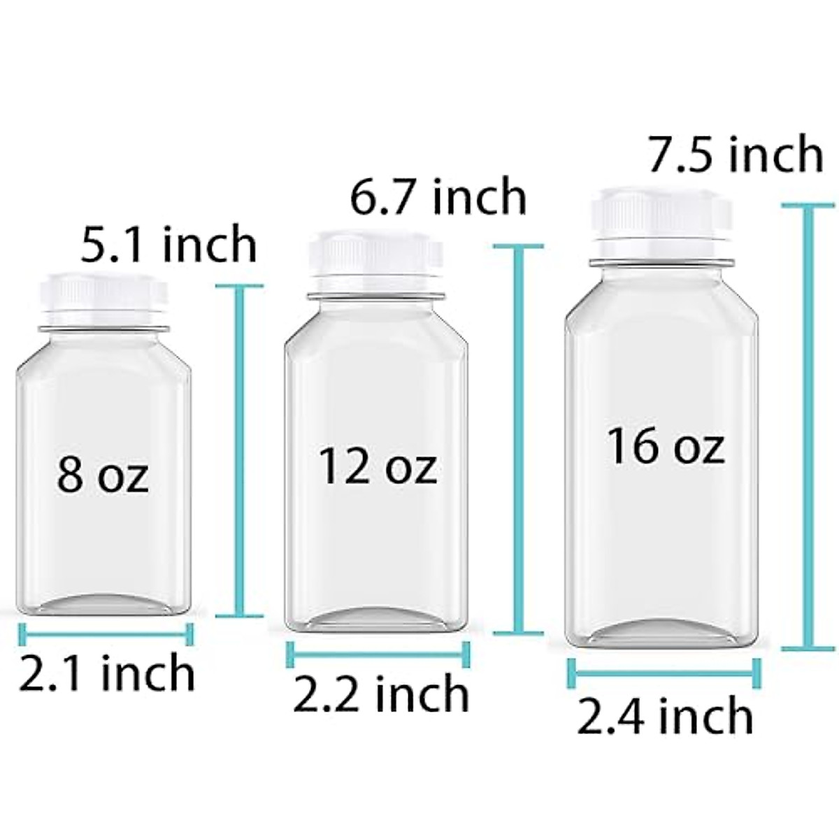 Axe Sickle 6 Pcs 16 Ounce Juice Bottles Plastic Beverage Bottles Containers with Tamper Evident Caps Lids White for Milk, Juice, Drinks and Other Beverage Containers