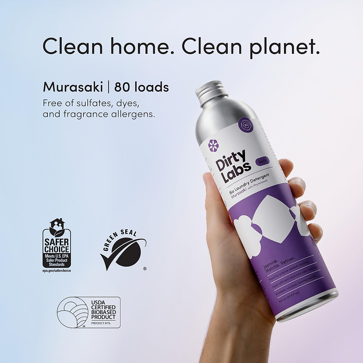 Dirty Labs | Murasaki Scent | Bio-Liquid Laundry Detergent | 80 Loads (21.6 fl oz) | Hyper-Concentrated | High Efficiency & Standard Machine Washing | Nontoxic, Biodegradable | Stain & Odor Removal