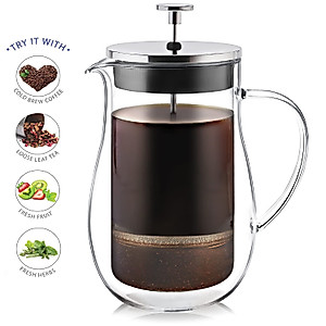 Teabloom Louvre Insulated Glass Tea Press – 34 OZ (4 Cups) – Loose Leaf Tea Steeper – Brew and Serve Hot Tea – Tea Connoisseur's Choice