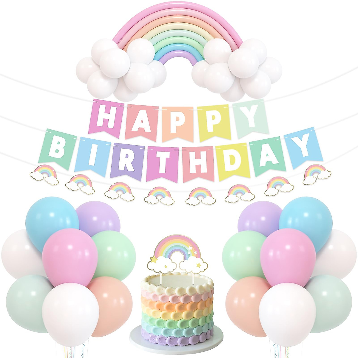 Pastel Rainbow Party Decoration Set for Girls' Birthdays