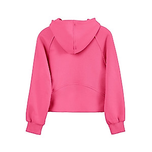 Girls' Hoodies Sweatshirts Half Zipper Pullover Crop Tops for Teen Girls Long Sleeve Sweater Thumb Hole Pink Red
