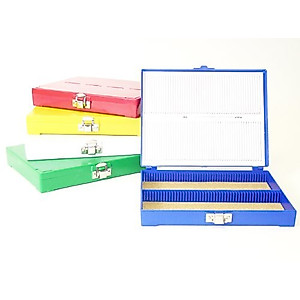 Premiere 100 Capacity ABS Plastic Microscope Slide Storage Box, Blue
