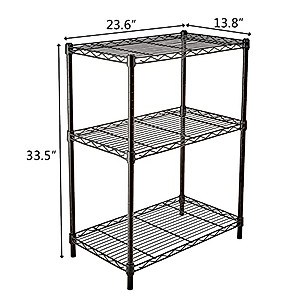 Ymlpre 3 Tier Shelving Unit NSF Wire Shelf Metal Large Storage Shelves Heavy Duty Height Adjustable Commercial Grade Iron Utility Layer Rack Organizer, 23.6x13.8x33.5, 3-Tier 33.5inch