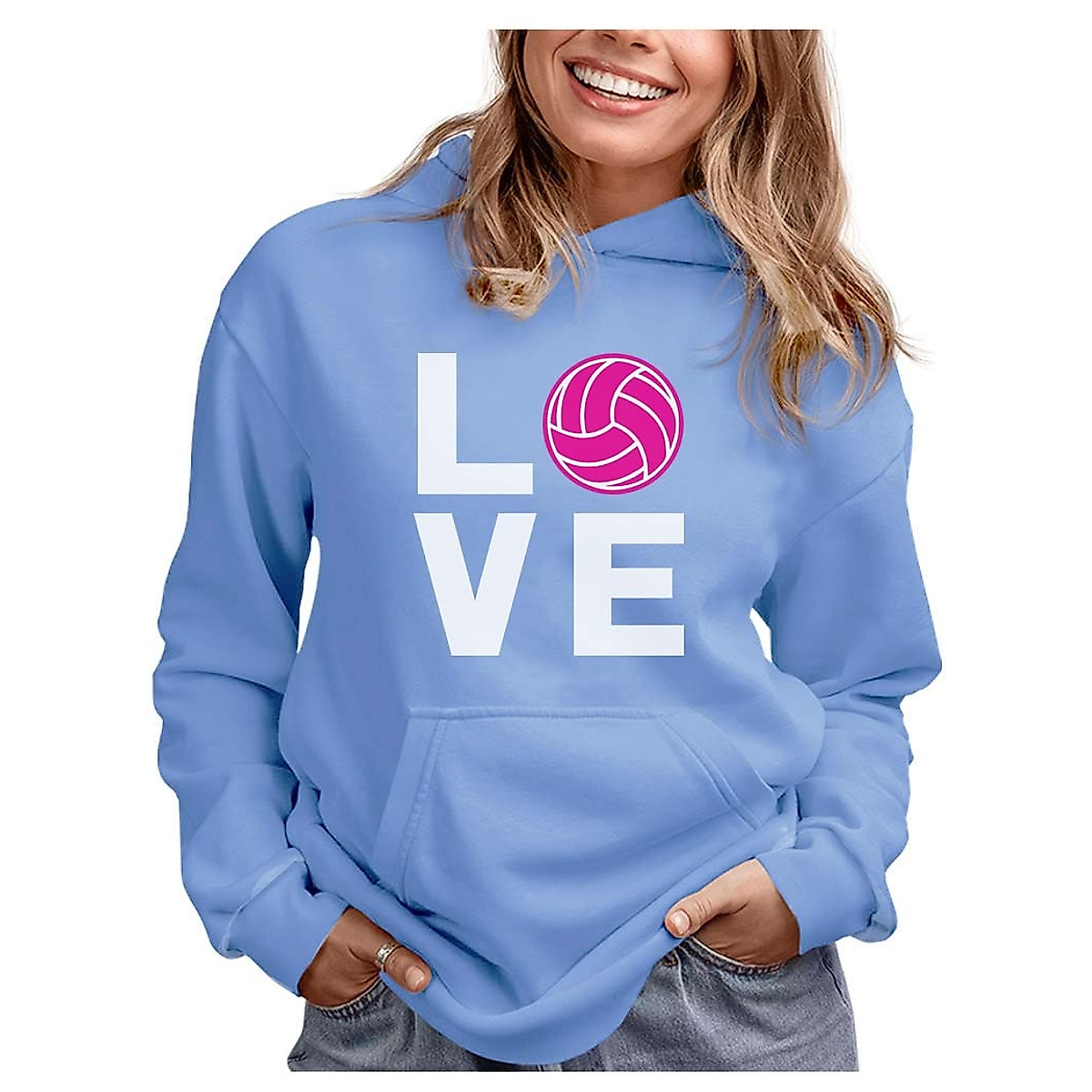 Love Volleyball Hoodies for Women Teen Girls Gifts for Fans Team Players Sweatshirt Hoodie Small California Blue