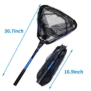 YHC Freshwater Saltwater Fishing Floating Fishing Net Extra Strong Foldable Fishing Net Rubber Coated Fish Landing Net Blue