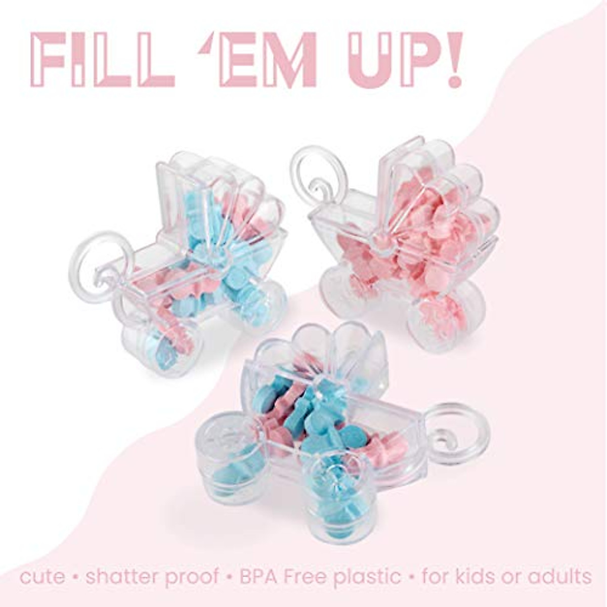 Baby Carriage Shaped Acrylic Candy Boxes - 12 Pack - 2.75"x2.75"x0.71" - Perfect for Weddings, Birthdays, Party Favors and Gifts | Cute Clear Plastic Containers | Clear Fillable Ornaments Crafts Decorations