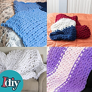 iDIY Chunky Yarn 3 Pack Skein (72 Yards) - Light Grey - Fluffy Chenille Yarn Perfect for Soft Throw and Baby Blankets, Arm Knitting, Crocheting and DIY Crafts and Projects! Homemade Holiday Gift