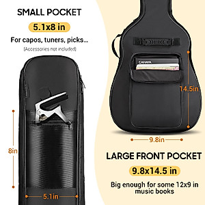 CAHAYA 41 In Acoustic Guitar Bag 0.35 In Thick Padding Water Resistent Dual Adjustable Shoulder Strap Guitar Case Gig Bag with Back Hanger Loop, Black CY0152