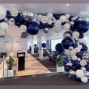 Zesliwy Navy Blue Silver Balloons Garland Kit, 131 pcs Navy Blue White Silver Confetti Balloons Arch Kit for Birthday Party Baby Shower Wedding Graduation Class of 2022 Prom Decorations…