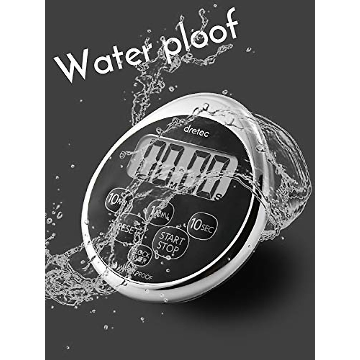 dretec Digital Timer Water Proof Shower Timer Shower Clock Bathroom Kitchen Timer Magnetic Backing Silver Black Officially Tested in Japan (1starter Lithium Battery Included)