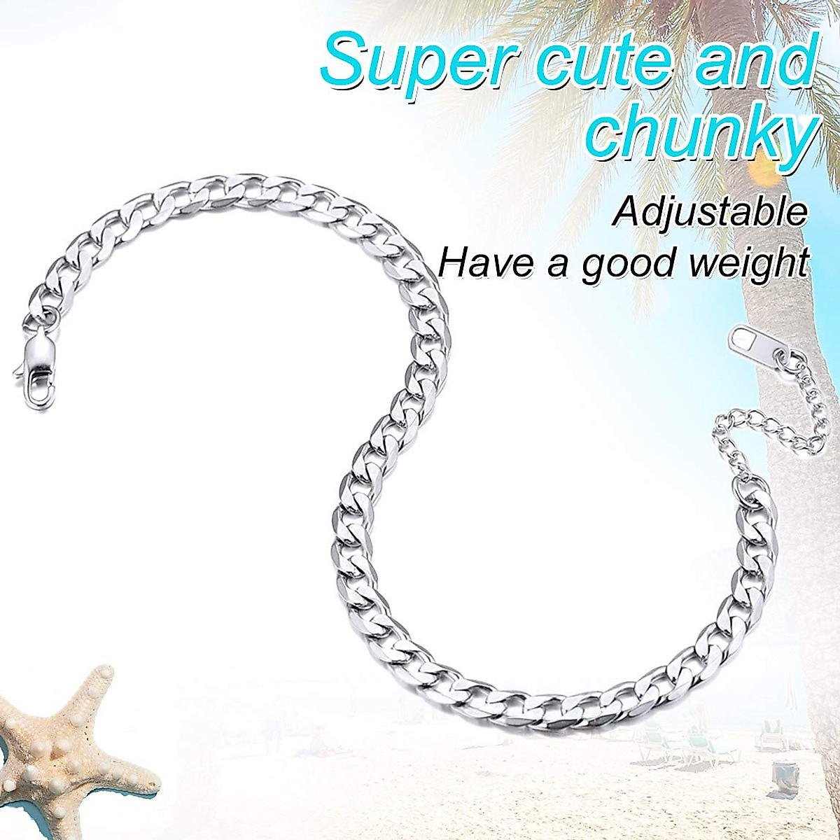 Anklets for Women Stainless Steel Barefoot Jewelry Ankle Bracelets Cuban Link Ankle Chain Mens Chain Anklet
