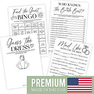 Hadley Designs 40 Minimalist Funny Bridal Shower Games 20 Guests - Wedding Games for Guests, Couples Wedding Shower Games for Couples, Games for Bridal Shower Bingo Game, Bridal Party Games