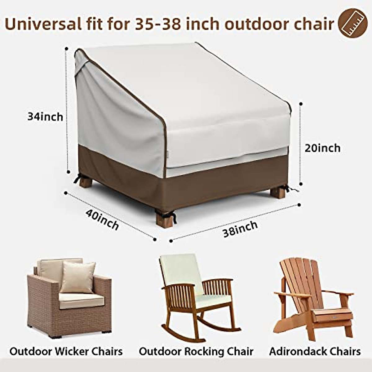 MR.COVER Outdoor Chair Covers Waterproof, 38-Inch Patio Furniture Covers for Lounge Deep Seat, Large Air Vents, UV-Resistant & Heavy Duty Material, Brown & Beige