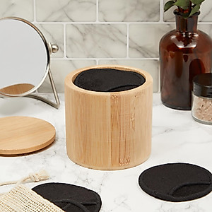 Glamlily 16 Pack Reusable Cotton Rounds for Makeup Removal with Bamboo Holder and Mesh Storage Bag (Black)