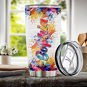 WONWIX Personalized Monkey Tumbler Gifts for Women Monkey Lover Custom Name Watercolor Coffee Cup Travel Mug Gift for Her Girls 20oz Insulated Stainless Steel With Lid