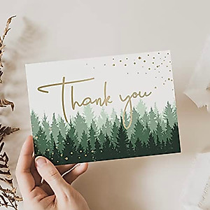 Thank You Cards with Envelopes | 48 Gold Foil Forest Nature Wedding Thank You Cards | Baby Shower Thank You Cards | Bridal Shower, Rustic Woodland Thank You Notes with Envelopes Set | 4x6 Inches