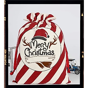 Jolly Jon Large Christmas Bags Santa Sacks - Red Candy Cane Santa Sack - XL Large Reusable Christmas Gift Bag - 17.5 x 24.5 with Drawstring Closure