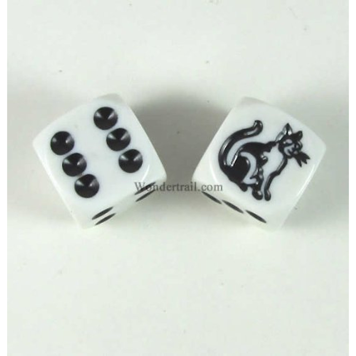 Wondertrail Cat Dice D6 White Opaque with Black Pips 16mm (5/8in) Set of 4 Dice Packaged in Tubes or Blister WKP00472E4