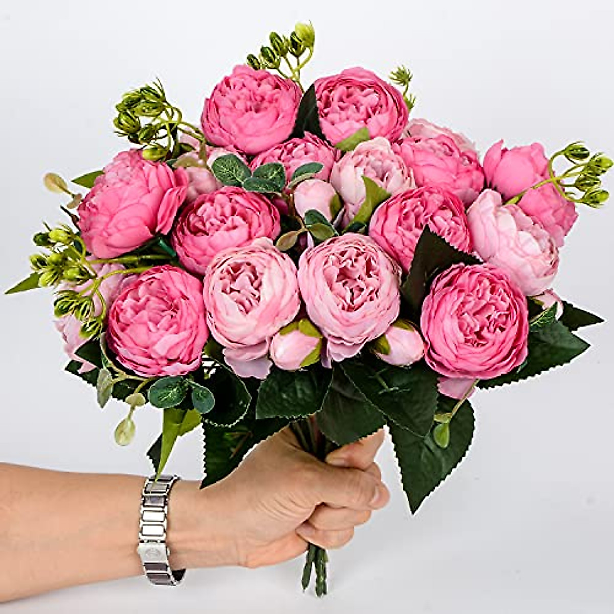 XONOR 4 Packs Artificial Peony Silk Flowers Fake Glorious Flower Bouquets for Wedding Party Bridal Home Decoration
