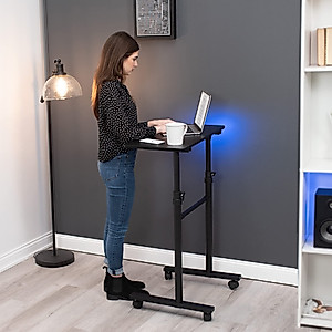 VIVO Height Adjustable 28 x 14 inch Standing Desk Cart for Laptop Office Work, Stationary Training Exercise Bike Use, Small Mobile Workstation with Locking Wheels, Black, CART-V01BK
