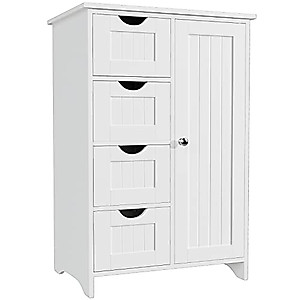 YESHOMY Bathroom Storage Cabinet, Side Free Standing Organizer with Large Space and Adjustable Shelves, Home Office Furniture for Multifunction in Living Room, Hallway, Kitchen, Bedroom, White