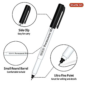 Permanent Marker,Shuttle Art 30 Pack Ultra Fine Point Black Permanent Marker set, Works on Plastic,Wood,Stone,Metal and Glass for Doodling, Marking
