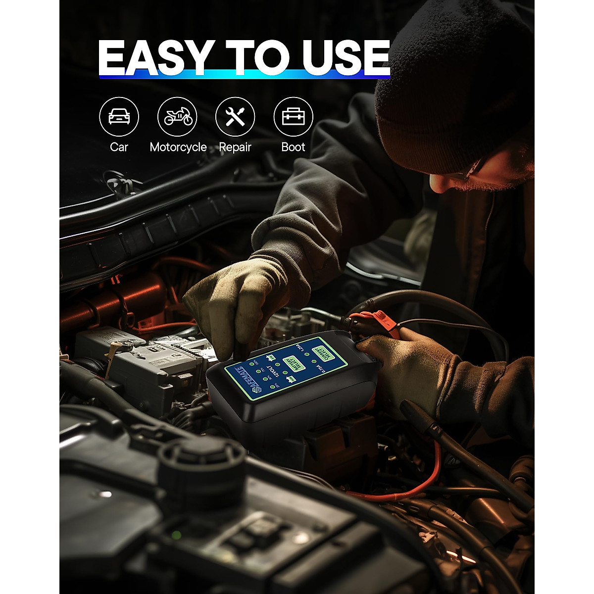 SAFEMATE 12V Battery Charger, 0.75A/1.25A Full Automatic Trickle Charger, Battery Maintainer, and Battery Desulfator, for Car, Motorcycle, Lawn Mower Lead Acid Batteries