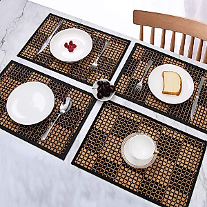 Bamboo Placemats for Dining Table, Placemats Set of 4,Stain-Resistant,Heat-Resistant Place Mats,Durable and Sturdy Dining Place Mats for Kitchen Table (Black)