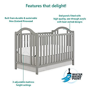 Dream On Me Pacific Acrylic Convertible Crib In Cool Grey, Greenguard Gold Certified, Made Of Durable And Sustainable Pinewood, Three Mattress Height Settings