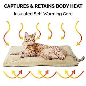 Furhaven ThermaNAP Self-Warming Cat Bed for Indoor Cats & Small Dogs, Washable & Reflects Body Heat - Quilted Faux Fur Reflective Bed Mat - Cream, Small