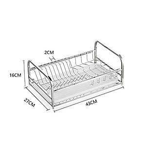 STRAW Silver Drain Rack - Stainless Steel Single-layer Dish Drain Rack with Drain Pan for Storage Bowl Rack