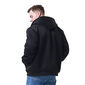 Hoodies for Men Full Zip Up Fleece Warm Jackets Thick Coats Heavyweight Sweatershirts Kangaroo Pockets All Black XL
