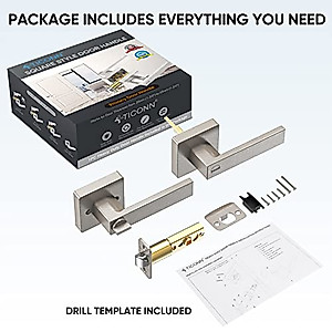 TICONN 5Pk Door Handle Heavy Duty, Reversible Square Door Lever for Bedroom, Bathroom and Rooms (Satin Nickel, Privacy, 5 Pack)