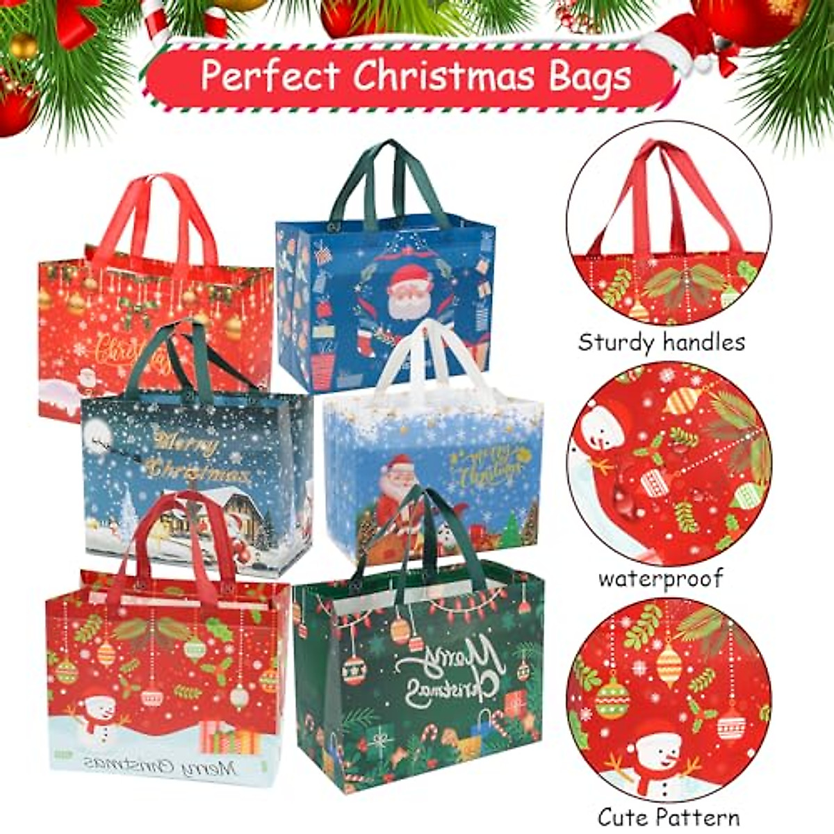 Amicably Gift Bags,18 PCS Large Reusable Tote Bags w/ Handles, Treat Bags, Multifunctional Non-Woven Bags Gifts Wrapping, Shopping, Xmas, Party Favor Bags, 12.8'' x 9.8'' x 6.7''