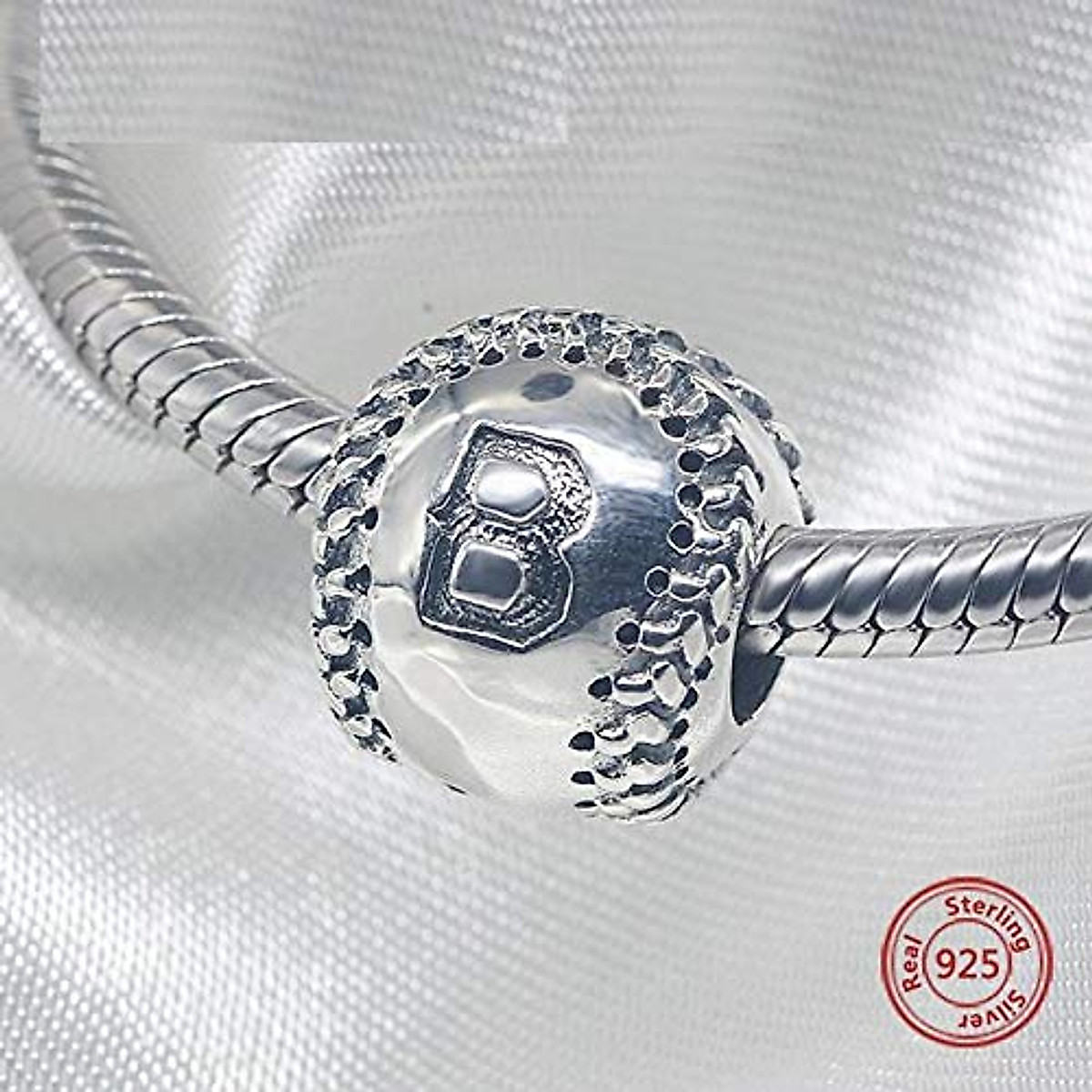 Bolenvi Baseball Softball Sports Ball 925 Sterling Silver Charm Bead for Pandora & Similar Charm Bracelets or Necklaces