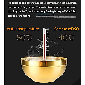 【XMJRL】304 food grade Insulated bowl Stainless steel bowl Thickened double layer Golden anti scald restaurant home children / adults (146.8cm)