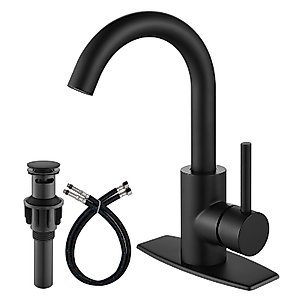 Airuida Matte Black Bar Sink Faucet Single Hole Single Handle Bathroom Sink Faucet Kitchen Small Prep Wet Farmhouse RV Lavatory Vanity Mixer Tap 360 Degree Swivel Spout with Pop Up Drain